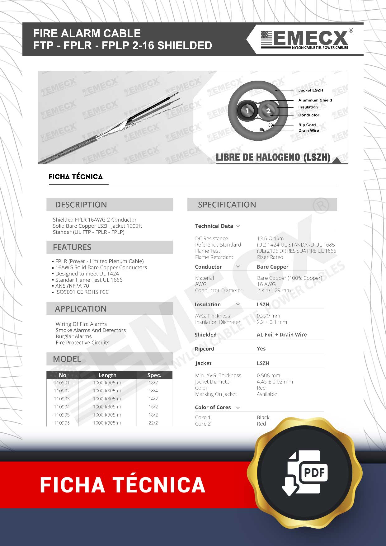 FICHA TÉCNICA CABLE BLINDADO FTP - EMECX - CONDUSUR