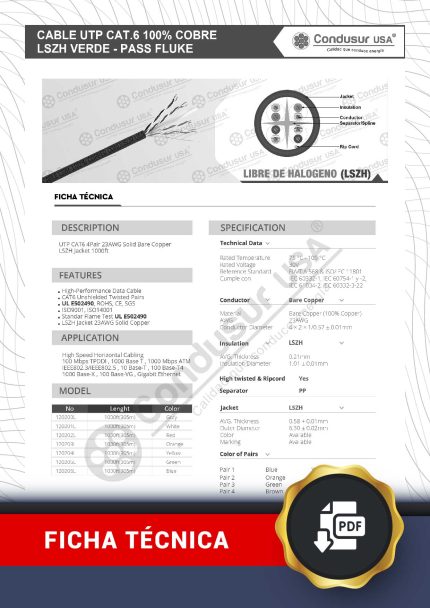 FICHA TÉCNICA CABLE UTP CAT.6 100% COBRE – LSZH - CONDUSUR